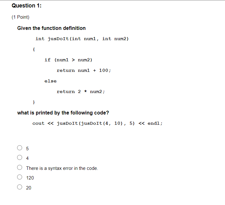 Solved Question 1: (1 Point) Given the function definition | Chegg.com