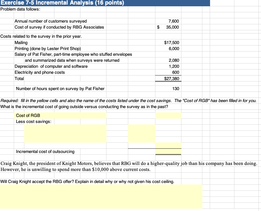 Solved Exercise 7-5 Incremental Analysis (16 points) Problem | Chegg.com
