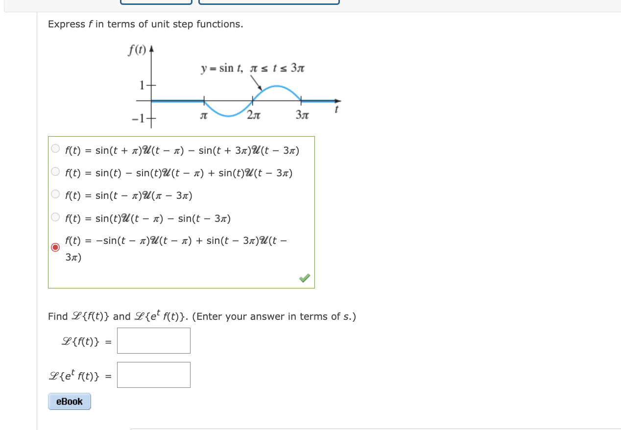 Solved Express f in terms of unit step functions. f(t) y = | Chegg.com