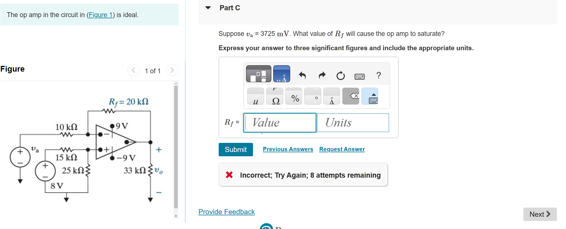 Solved Part C The op amp in the circuit in is ideal. Suppose | Chegg.com