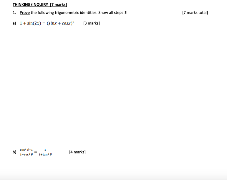 Solved THINKING/INQUIRY [7 marks) 1. Prove the following | Chegg.com