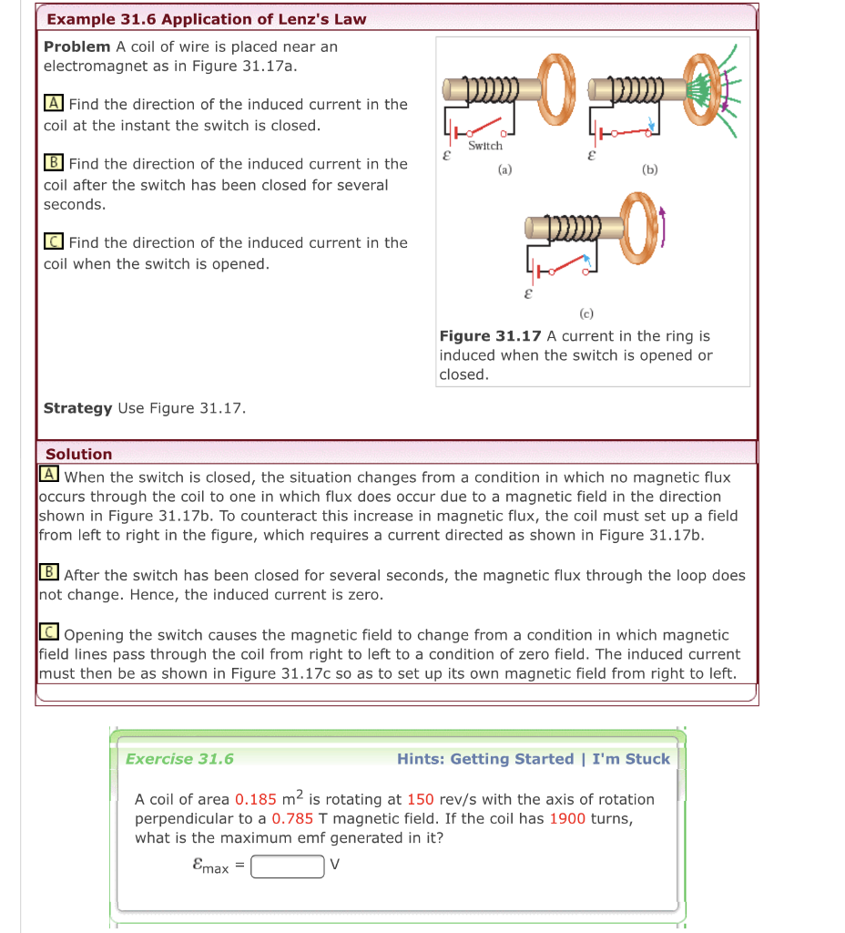 Solved Example 31.6 Application of Lenz's Law Problem A coil | Chegg.com