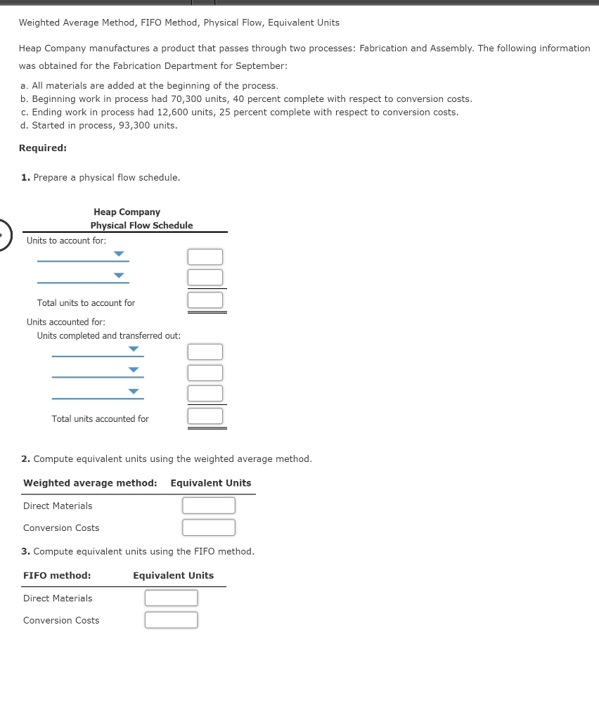 Solved Weighted Average Method, FIFO Method, Physical Flow, | Chegg.com
