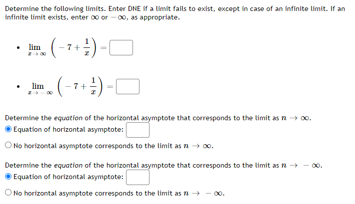 Solved Determine the following limits. Enter DNE if a limit | Chegg.com