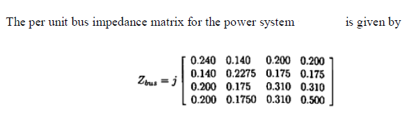 Solved The per unit bus impedance matrix for the power | Chegg.com