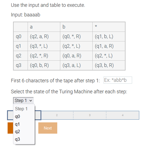 Solved Use the input and table to execute. Input: baaaab a a | Chegg.com