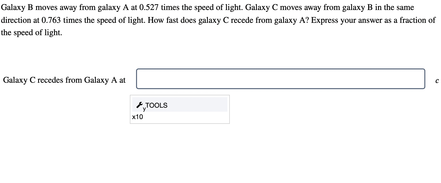 Solved Galaxy B moves away from galaxy A at 0.527 times the | Chegg.com