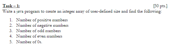 Solved Task - 1: [50 pts.] Write a java program to create an | Chegg.com