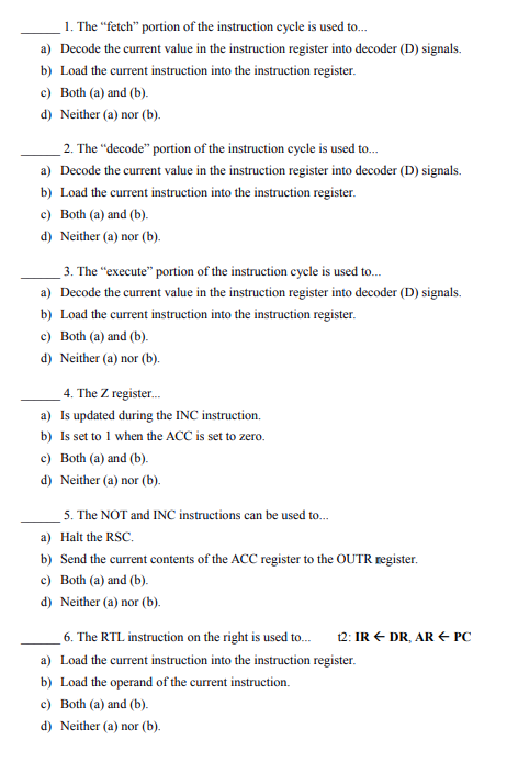 Solved ______ 1. The “fetch” portion of the instruction | Chegg.com