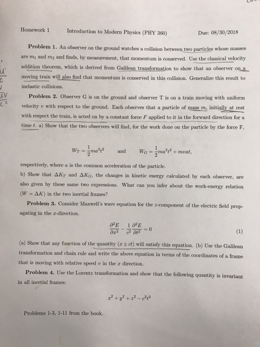 Solved Homework 1 Introduction to Modern Physics (PHY 360) | Chegg.com