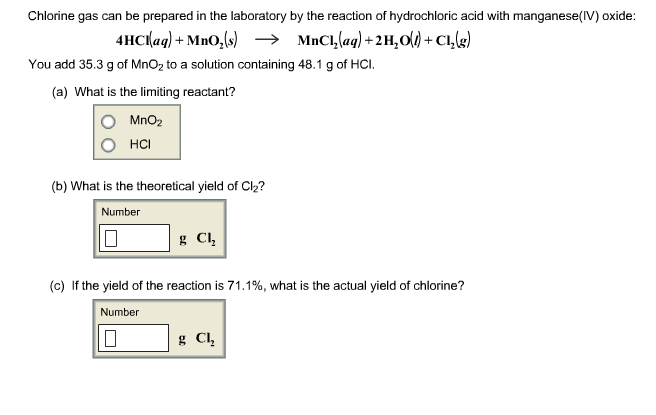 Solved Chlorine gas can be prepared in the laboratory by the | Chegg.com