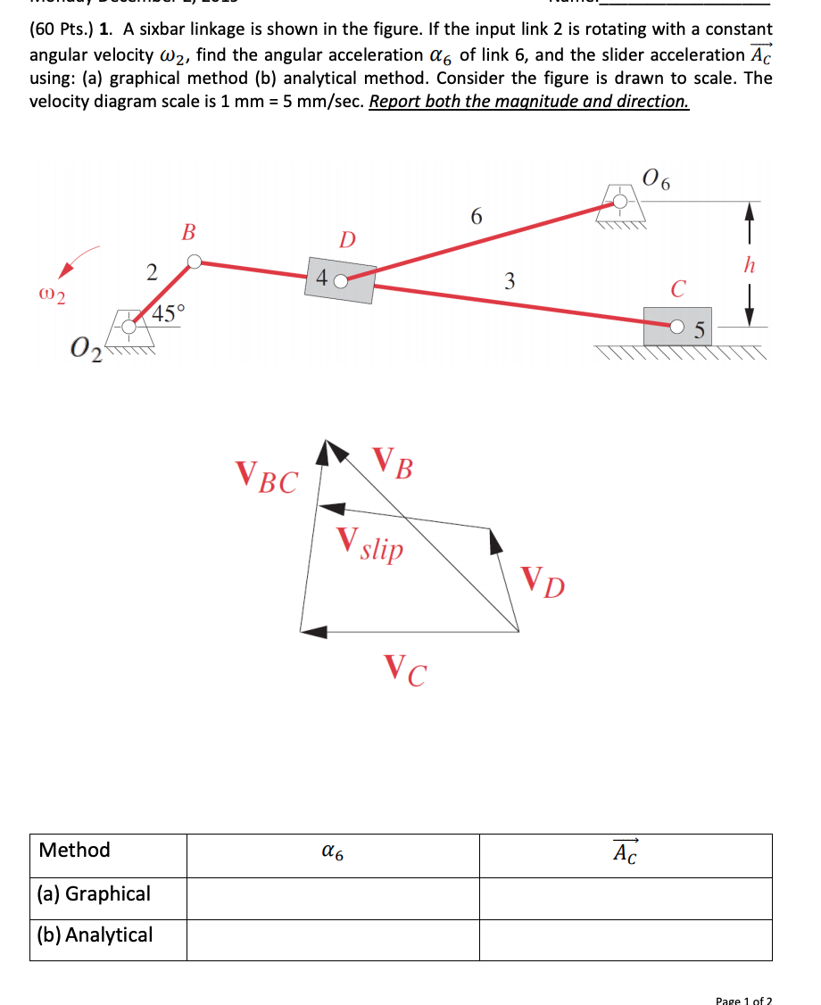 (60 Pts.) 1. A sixbar linkage is shown in the figure. | Chegg.com