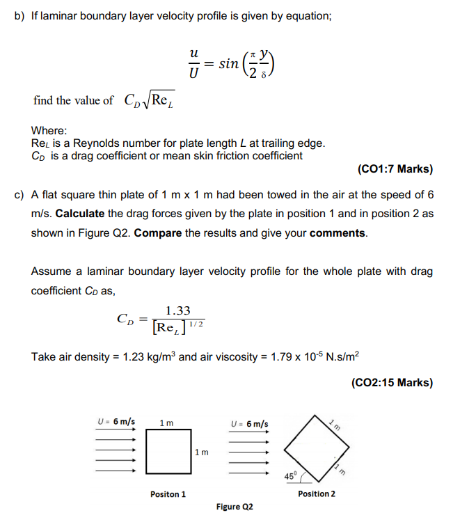 Solved b) If laminar boundary layer velocity profile is | Chegg.com