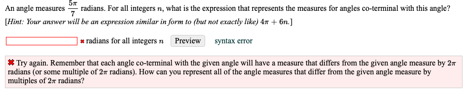 Solved 5л An angle measures radians. For all integers n, | Chegg.com