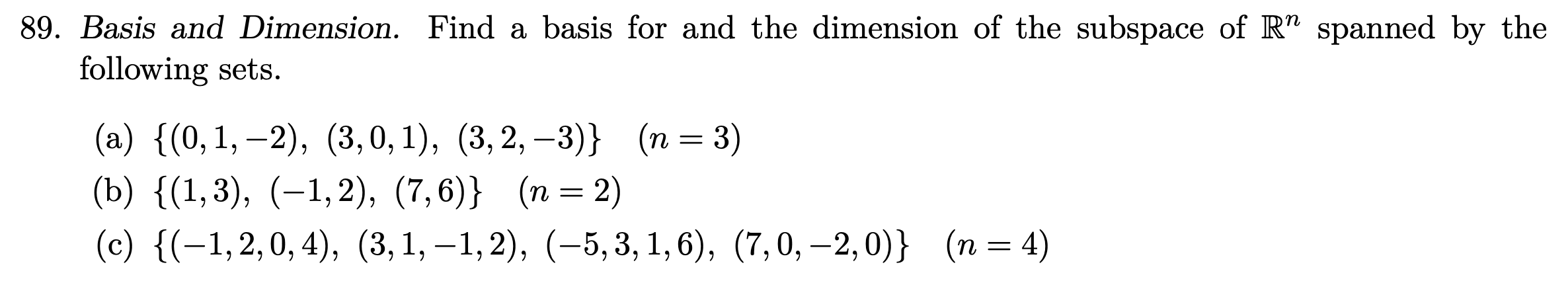 Solved 89. Basis and Dimension. Find a basis for and the | Chegg.com