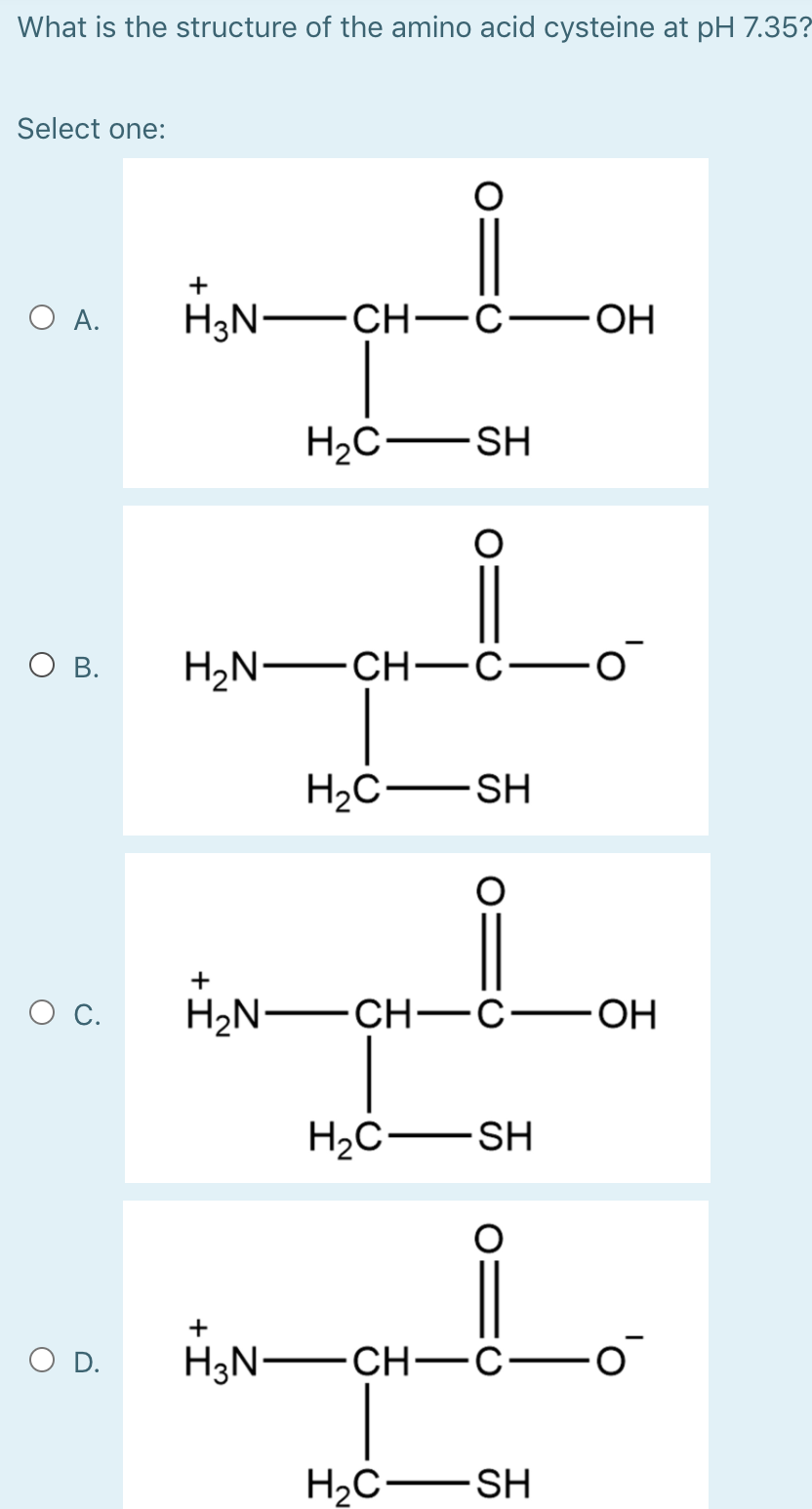 Solved What is the structure of the amino acid cysteine at | Chegg.com