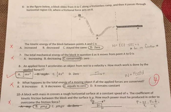 Solved 6- In the figure below, a block slides from A to C | Chegg.com