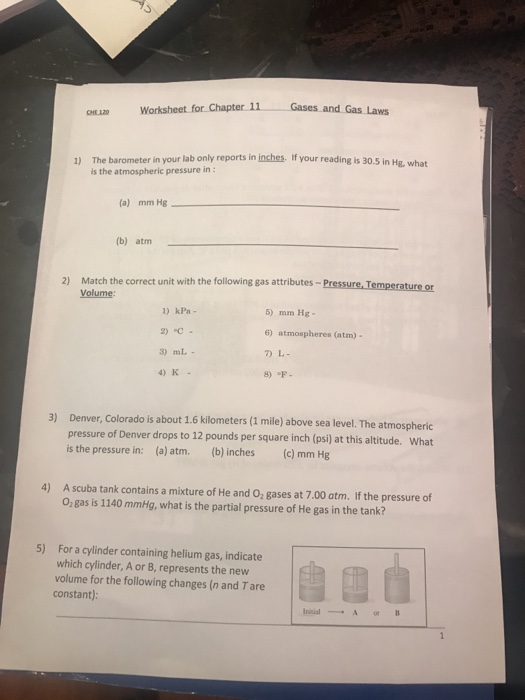 Solved Worksheet for Chapter 11 Gases and Gas Laws CHE 120 | Chegg.com