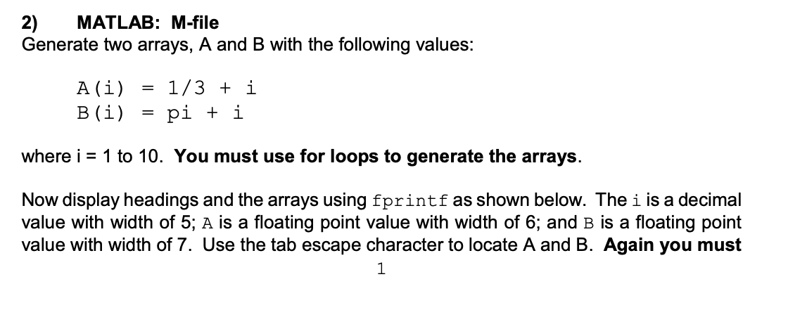 Solved 2 Matlab M File Generate Two Arrays A And B With