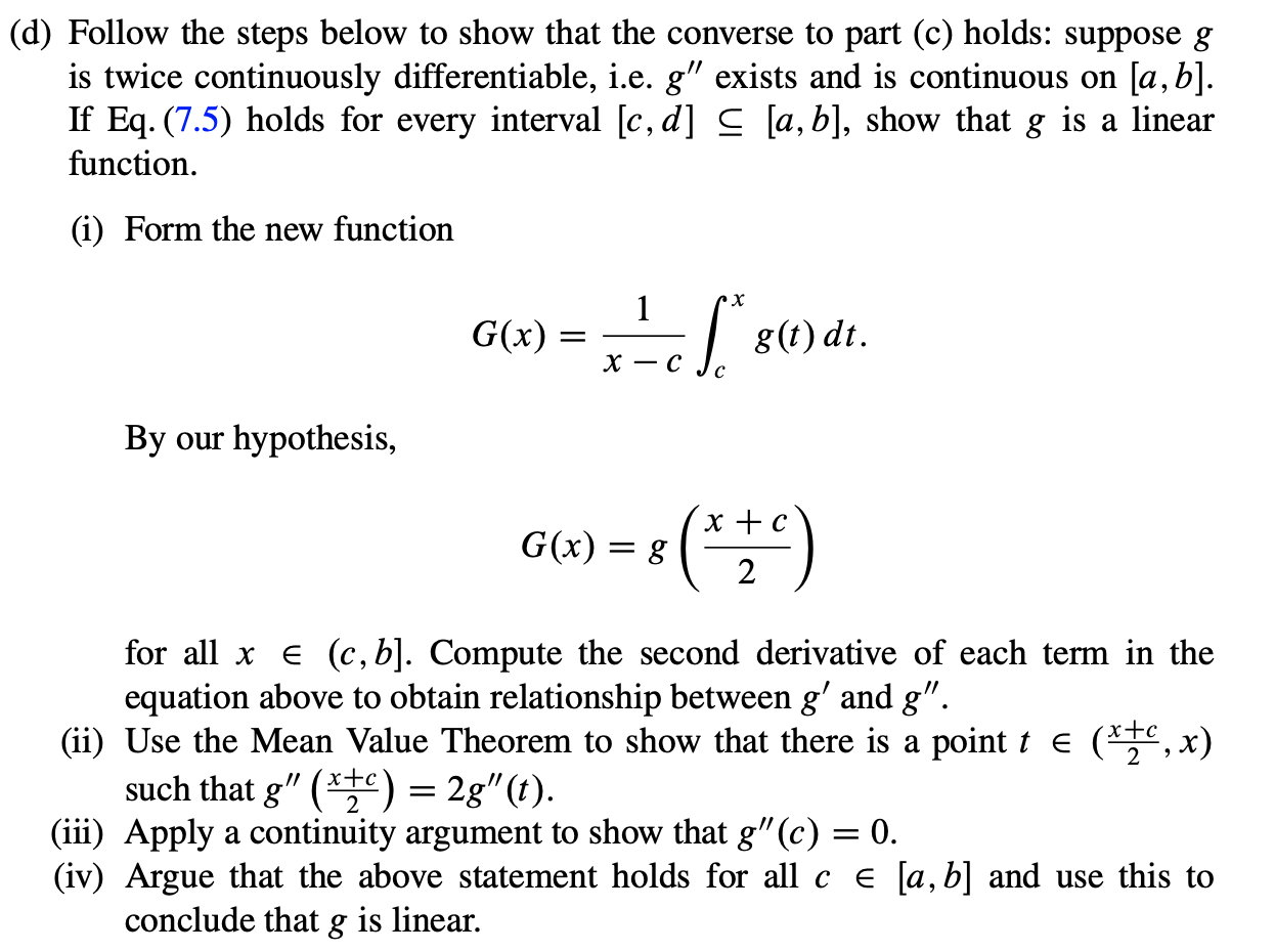 Solved g(2c+d)=d−c1∫cdgdxd) Follow the steps below to show | Chegg.com