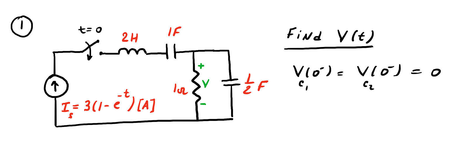 Solved Find V(t) Vc1(0−)=Vc2(0−)=0 | Chegg.com