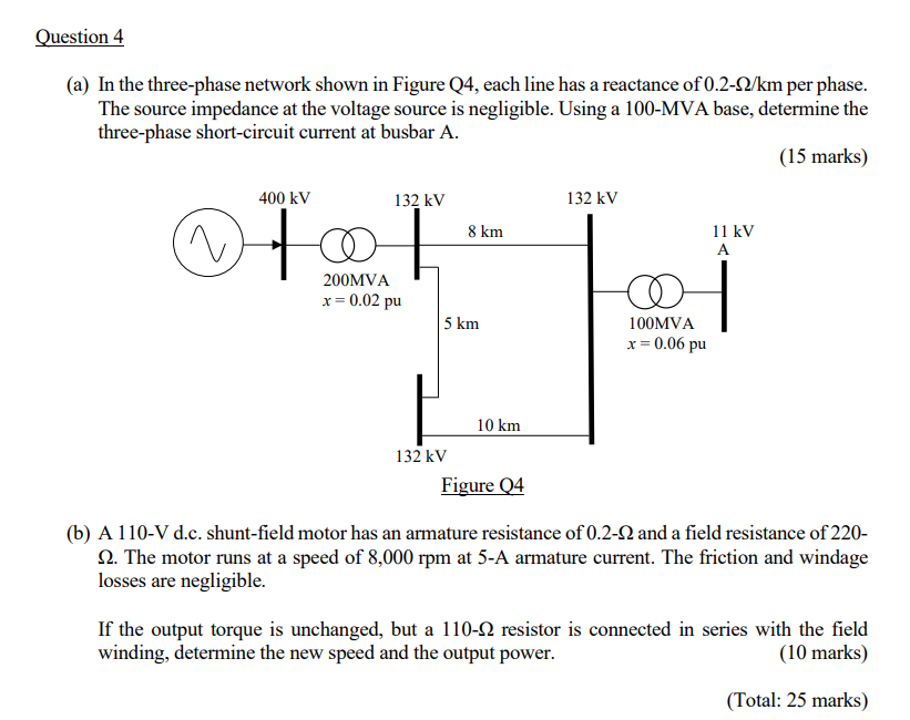 [Solved]: (a) In the three-phase network shown in Figure Q4
