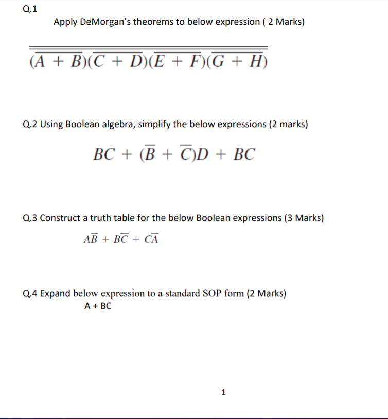 Solved Q.1 Apply De Morgan's theorems to below expression ( | Chegg.com