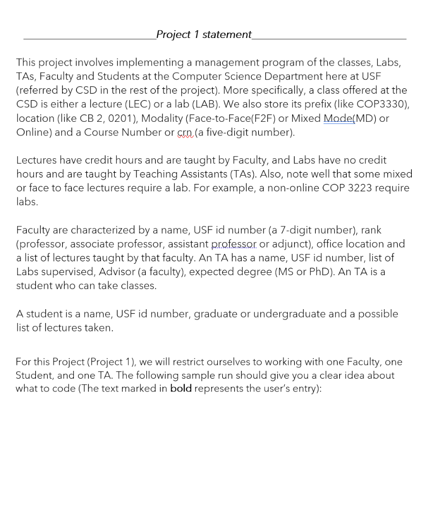 Solved Project 1 statement This project involves | Chegg.com