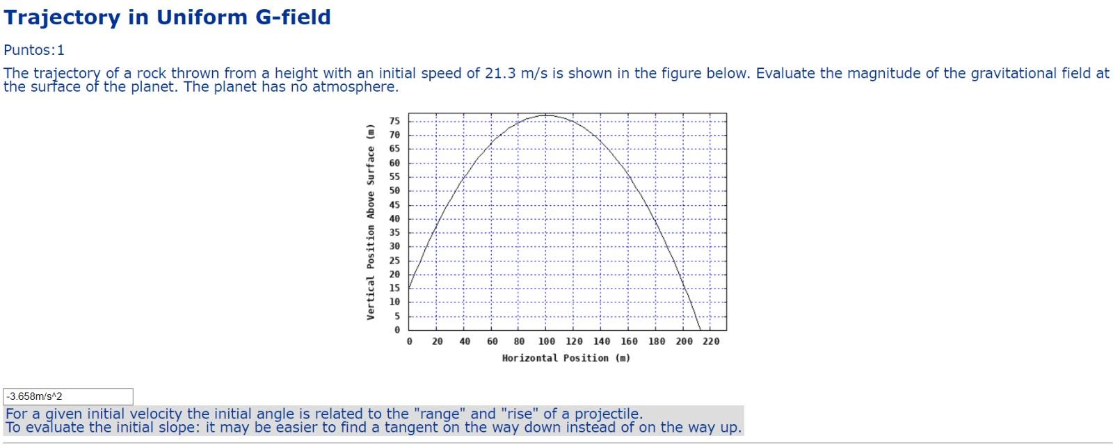 Solved The trajectory of a rock thrown from a height with an | Chegg.com
