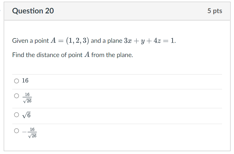 Solved Given a point A=(1,2,3) and a plane 3x+y+4z=1. Find | Chegg.com