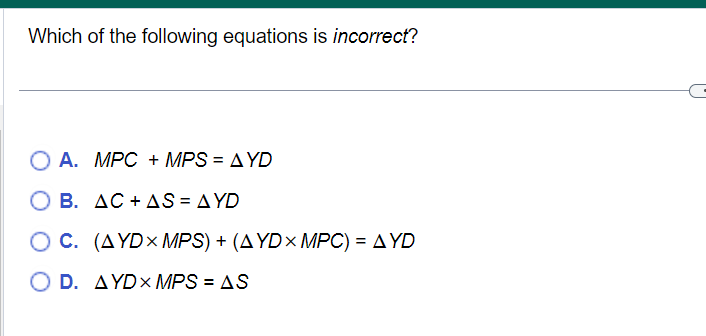 Solved Which of the following equations is incorrect? A. | Chegg.com