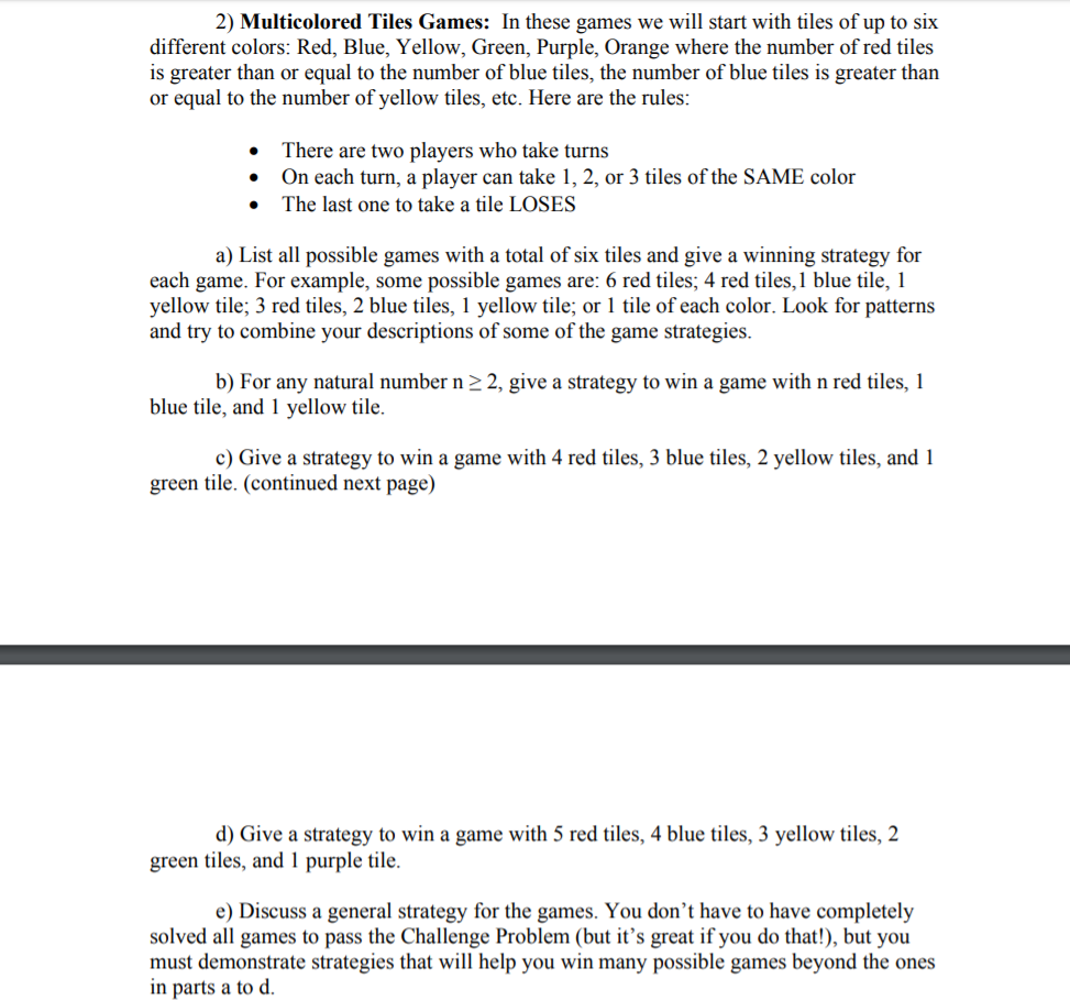 2) Multicolored Tiles Games: In these games we will | Chegg.com