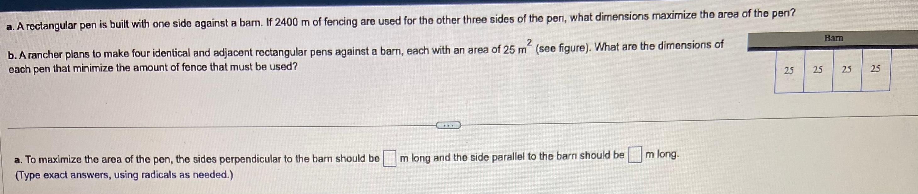Solved a. A rectangular pen is built with one side against a | Chegg.com