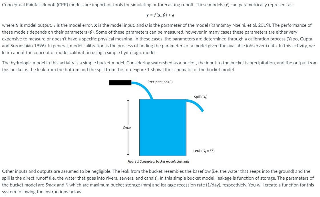 Conceptual Rainfall-Runoff (CRR) models are important | Chegg.com