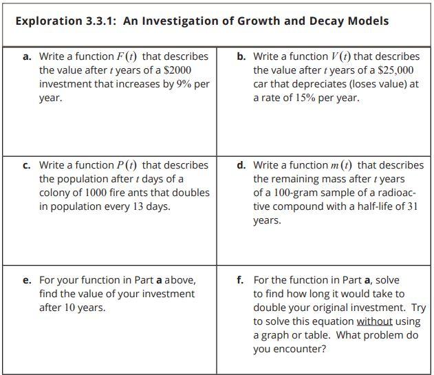Solved Exploration 3.3.1: An Investigation of Growth and | Chegg.com