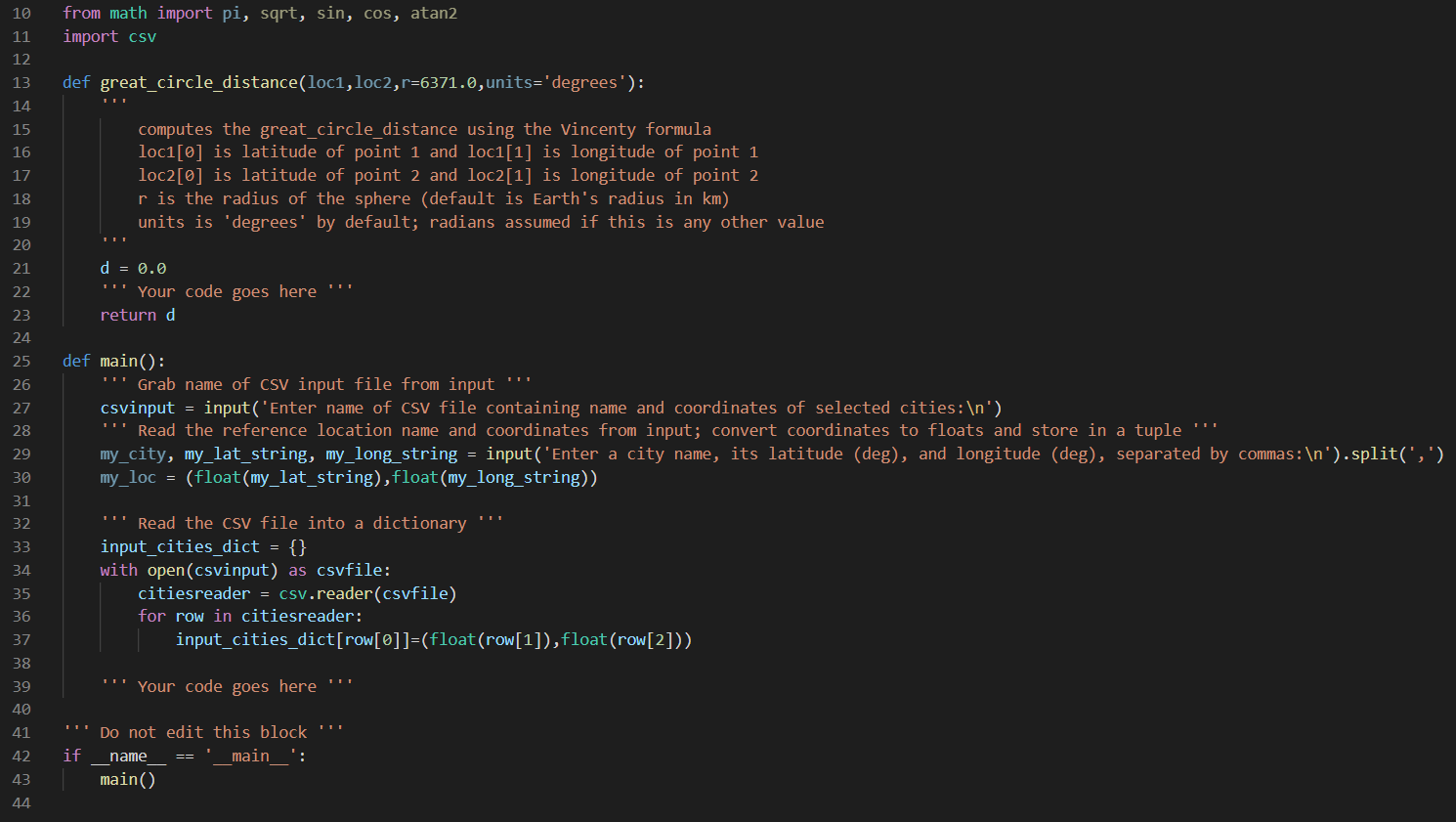 Solved 7.15 LAB: Great-Circle Distances between cities on | Chegg.com