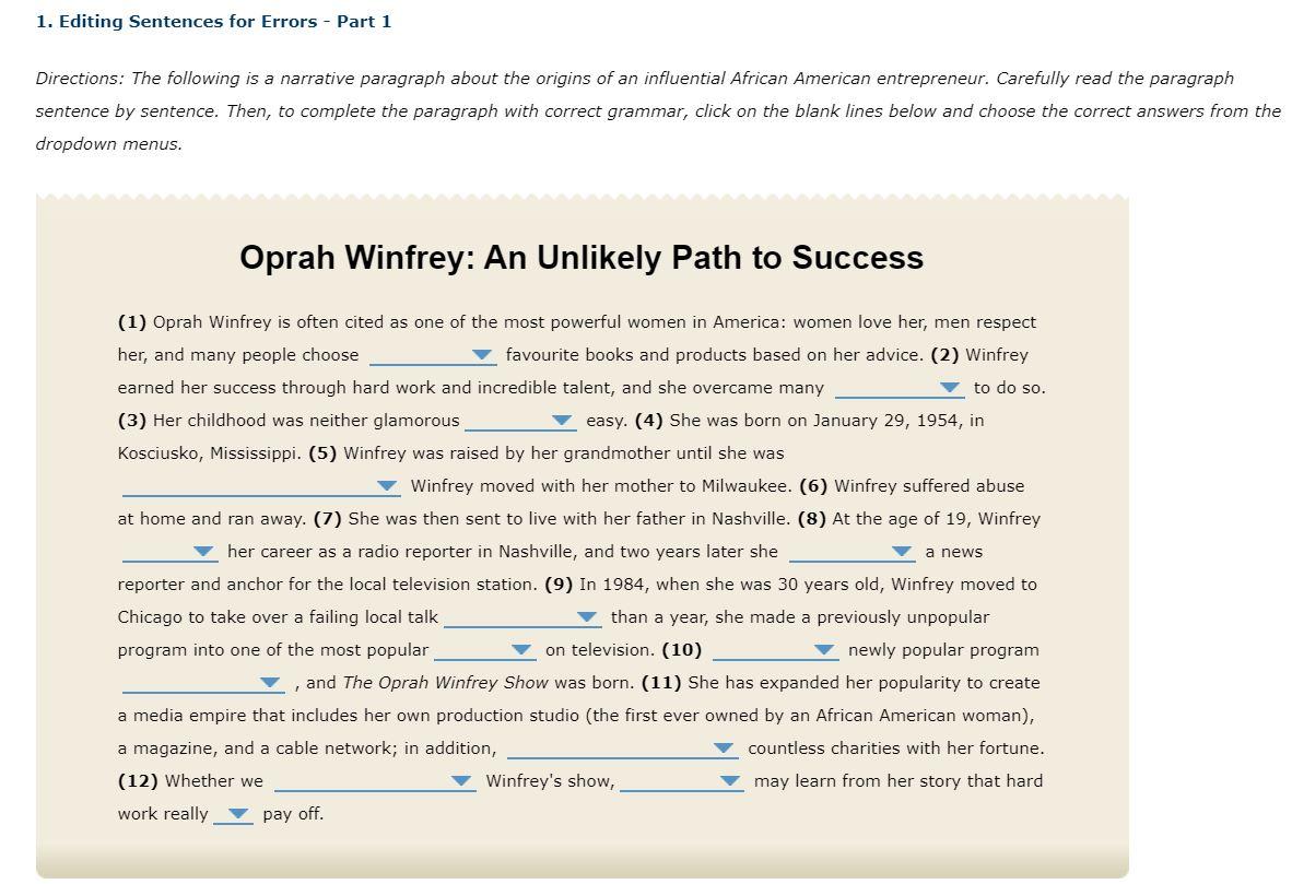 Editing Sentences for Errors - Part 1 Pirections: The | Chegg.com