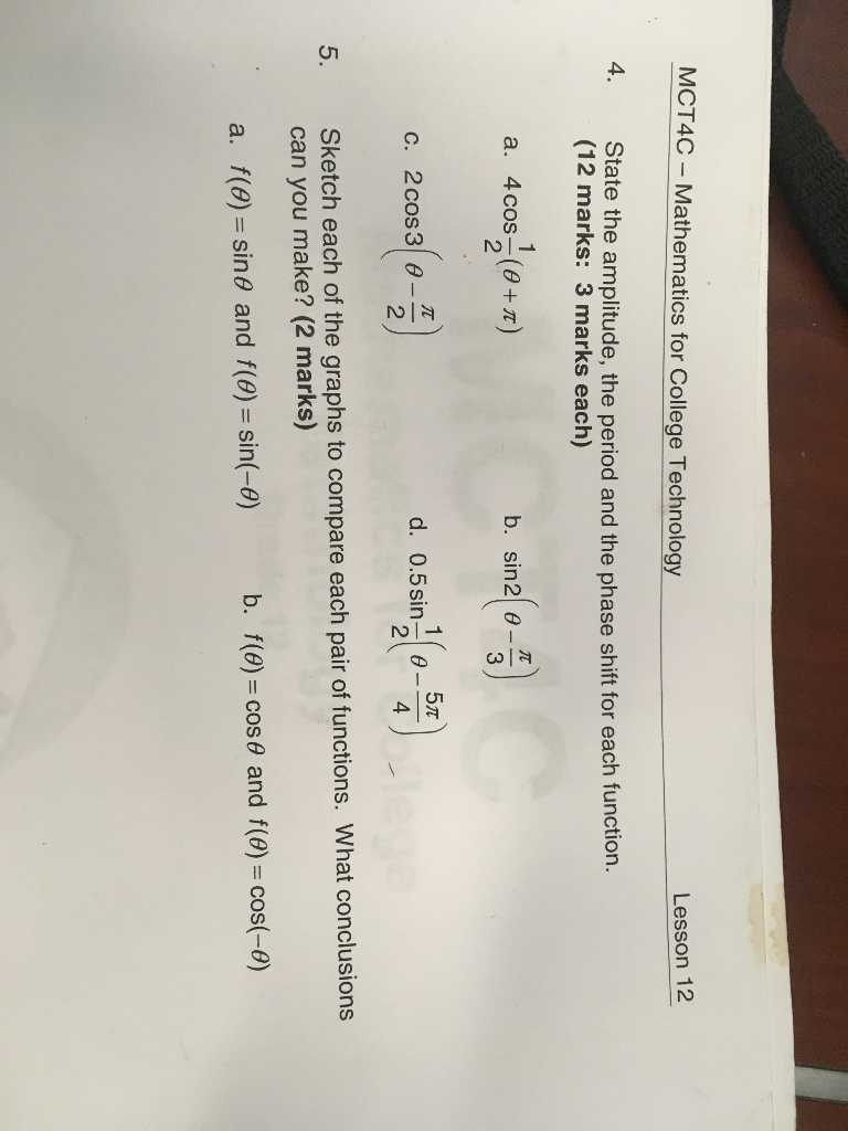 Solved MCT4C-Mathematics for College Technology Lesson 12 4. | Chegg.com