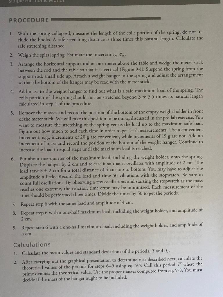 EXPERIMENT 9-SIMPLE HARMONIC MOTION Data Sheet and | Chegg.com