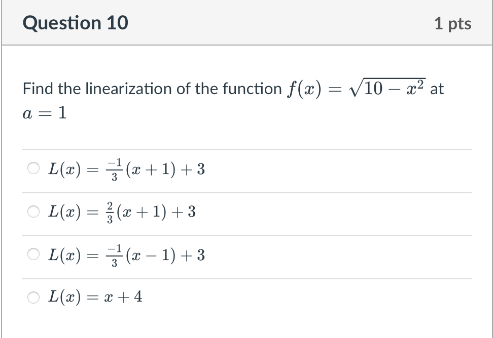 Solved Question 10Find the linearization of the function | Chegg.com