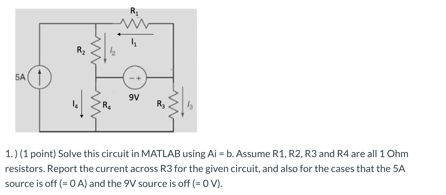Solved R1 N 11 R₂ 2 5A 9V go R4 1.)(1 point) Solve this | Chegg.com