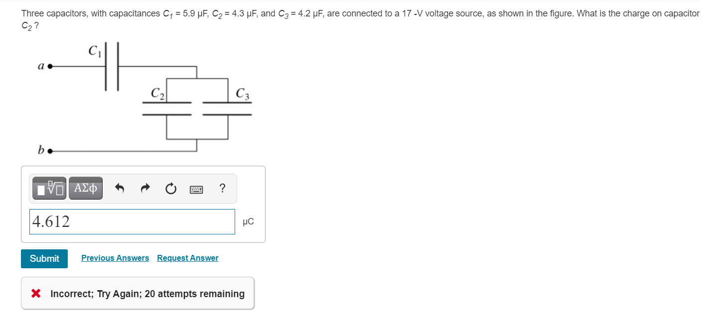 Solved Part A Three capacitors are arranged as shown in the | Chegg.com