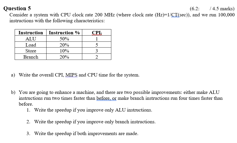 Solved Question 5 (6.2: Consider a system with CPU clock | Chegg.com