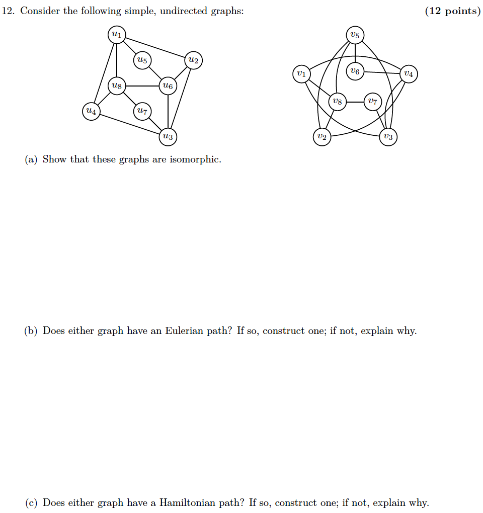 Solved 12. Consider the following simple, undirected graphs: | Chegg.com