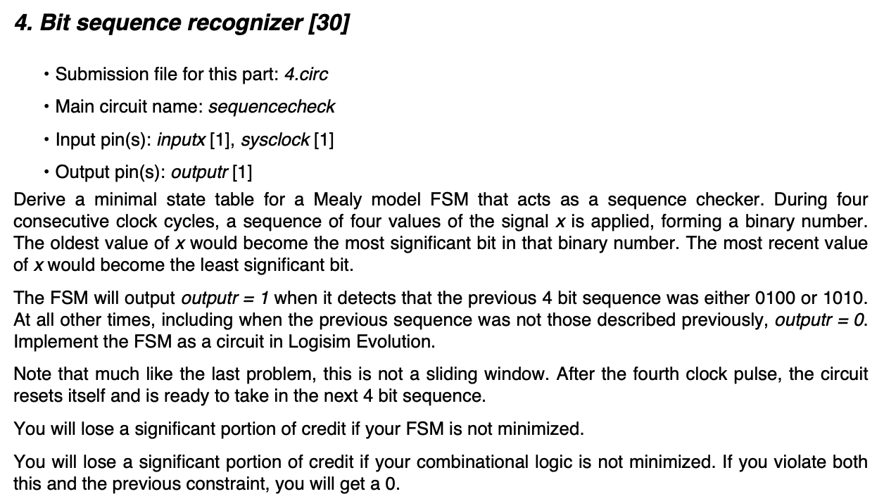 4. Bit sequence recognizer [30] Submission file for | Chegg.com
