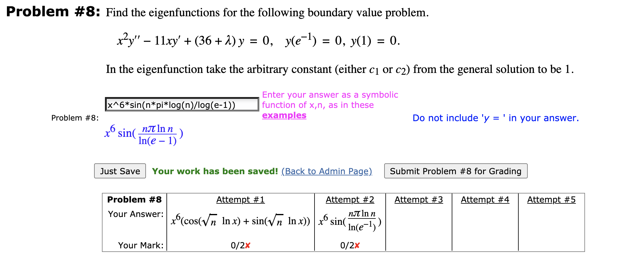 Solved Problem #8: Find the eigenfunctions for the following | Chegg.com