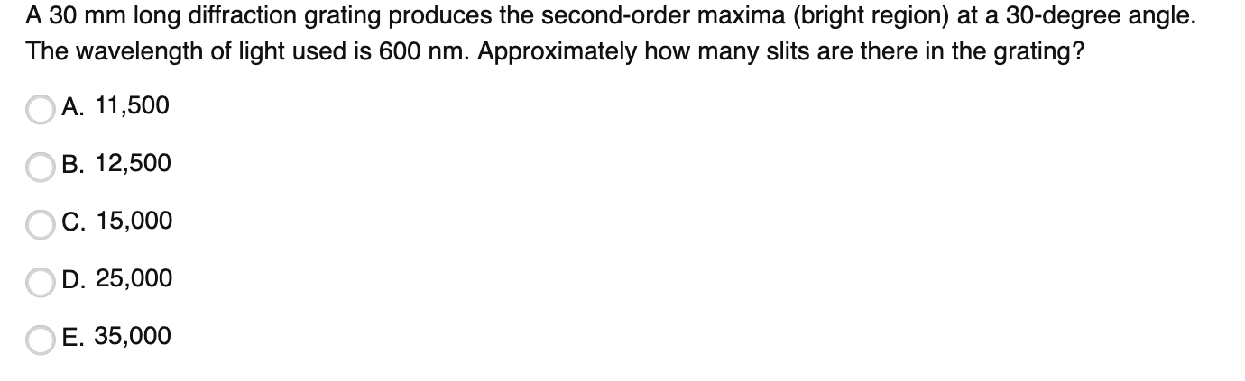 Solved A 30 mm long diffraction grating produces the | Chegg.com