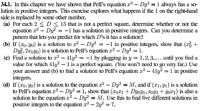 Solved 34.1. In this chapter we have shown that Pell's | Chegg.com