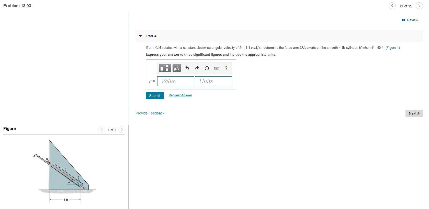 Solved Problem 13.93 11 of 12 > n Review Part A If arm OA | Chegg.com