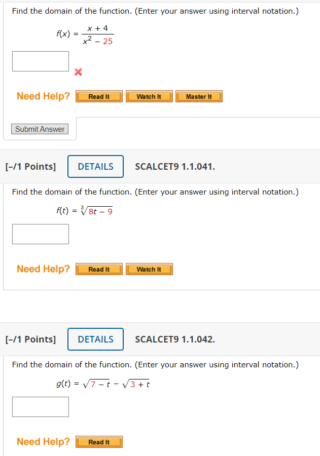 Solved Find the domain of the function. (Enter your answer | Chegg.com